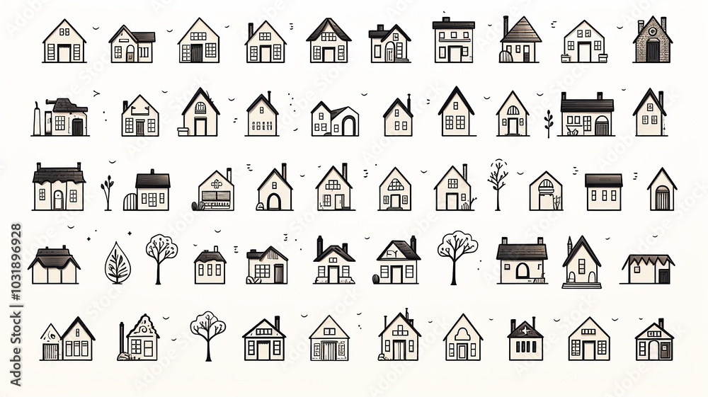 collection of icons of small houses isolated on a white background ...