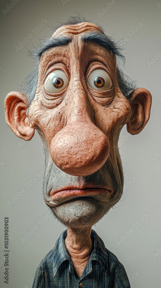 Worried cartoon man staring with big eyes and long face Stock ...