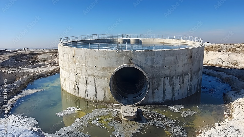 Large concrete grit chamber tanks at an industrial wastewater treatment ...