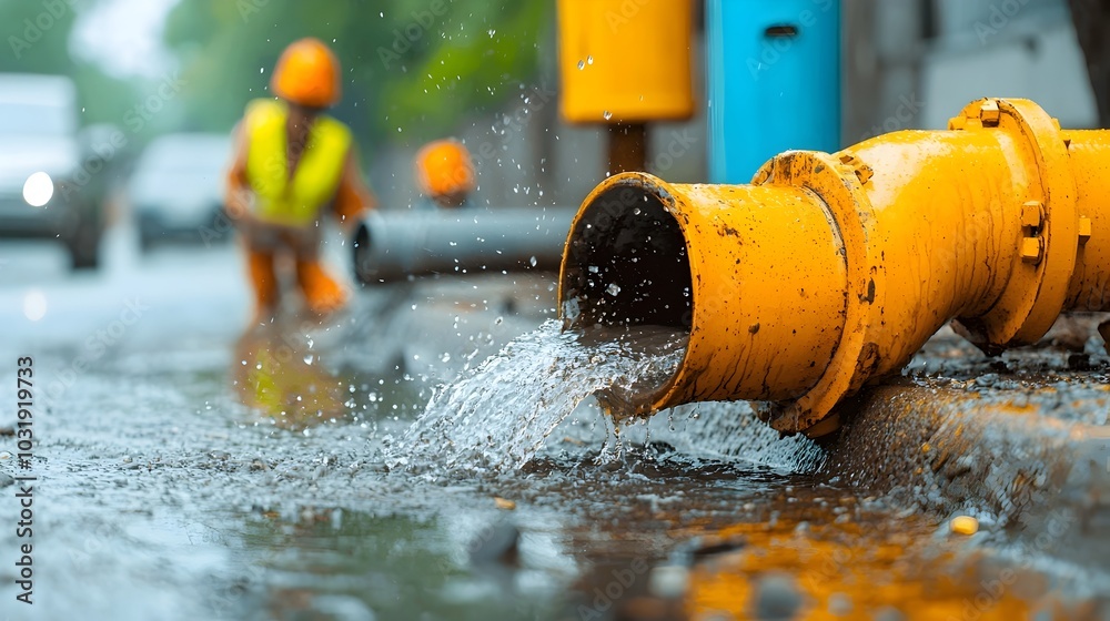 Wastewater Treatment Plant Inlet with Pipes Discharging Industrial ...