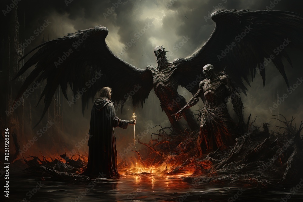 Satan is in hell. Religious demon. Devil's fire. The afterlife of ...