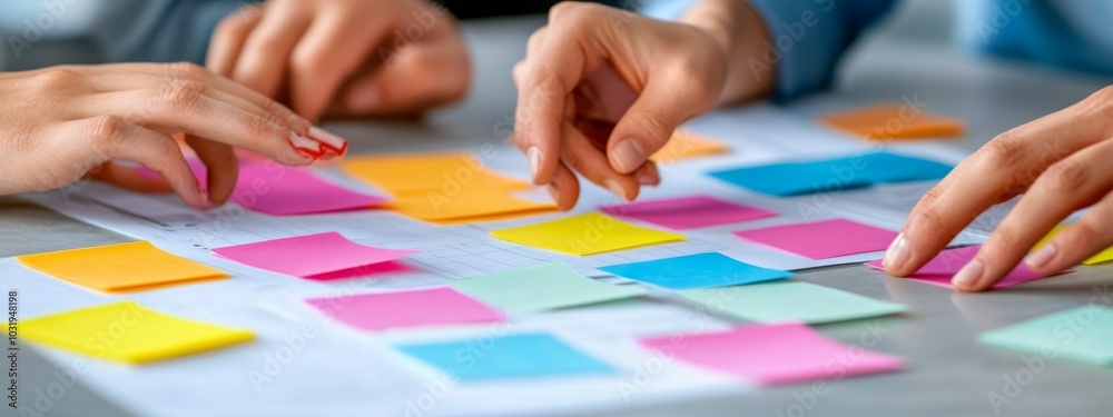 Team Collaborating on an Interactive Project with Post-it Notes and ...