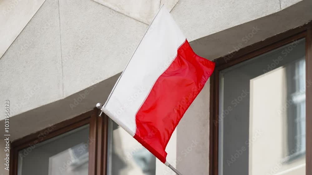 Polish Flag Waving Proudly at Historic Building in Gdansk Showcasing ...