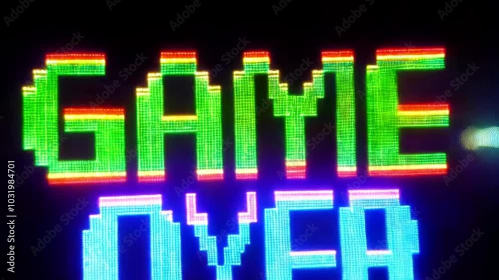 Pixelated "Game Over" retro 8 bit Glitch Text Animation Loop Rendering ...