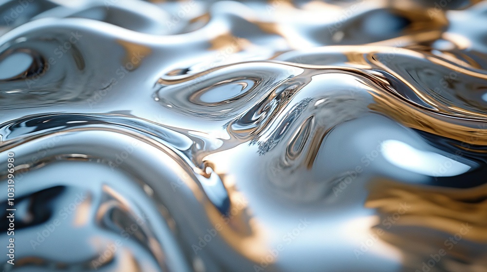 Liquid Metal Effect with Reflective Surfaces for Futuristic Designs Stock Illustration | Adobe Stock