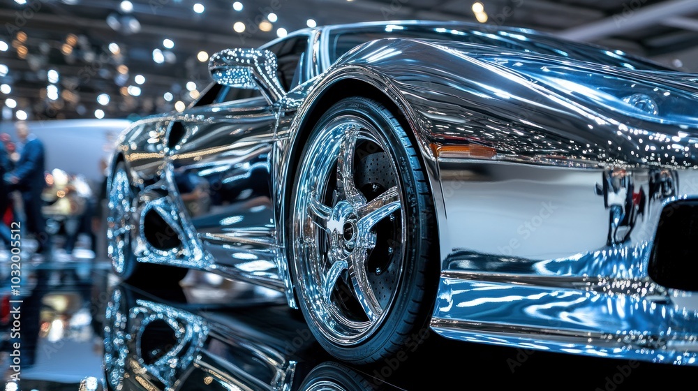 High-end sports car with chrome finish: Polished luxury car with custom ...