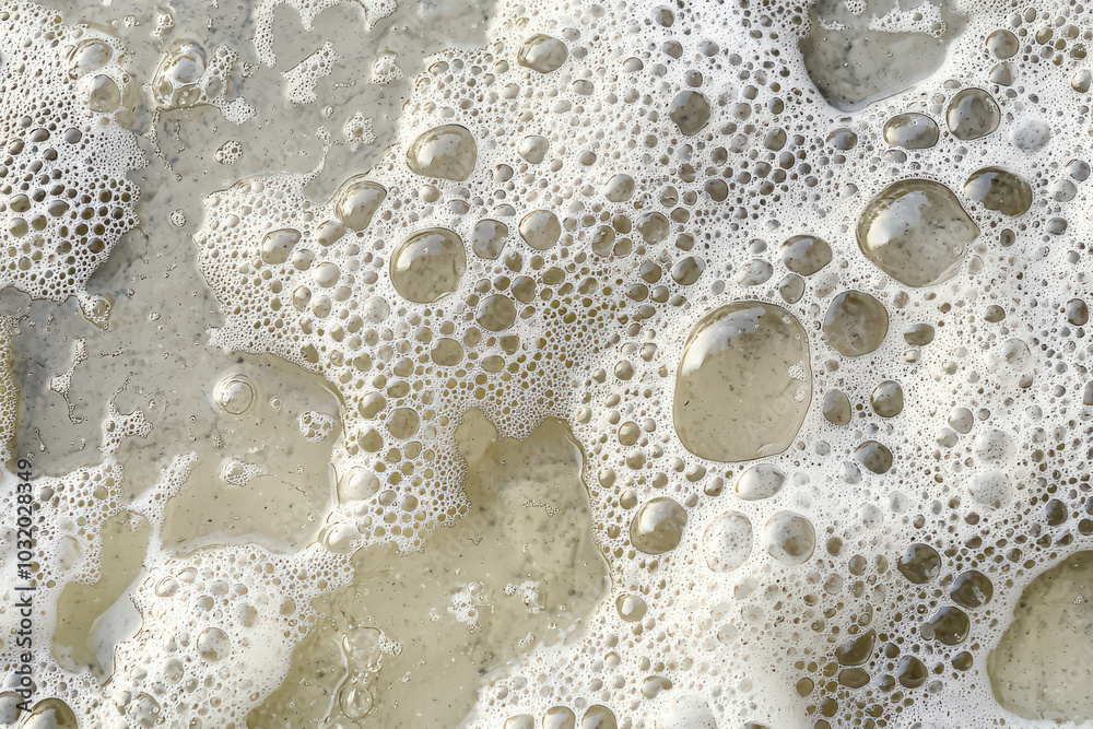 Close up of bubbles and foam on surface of wastewater, showcasing ...