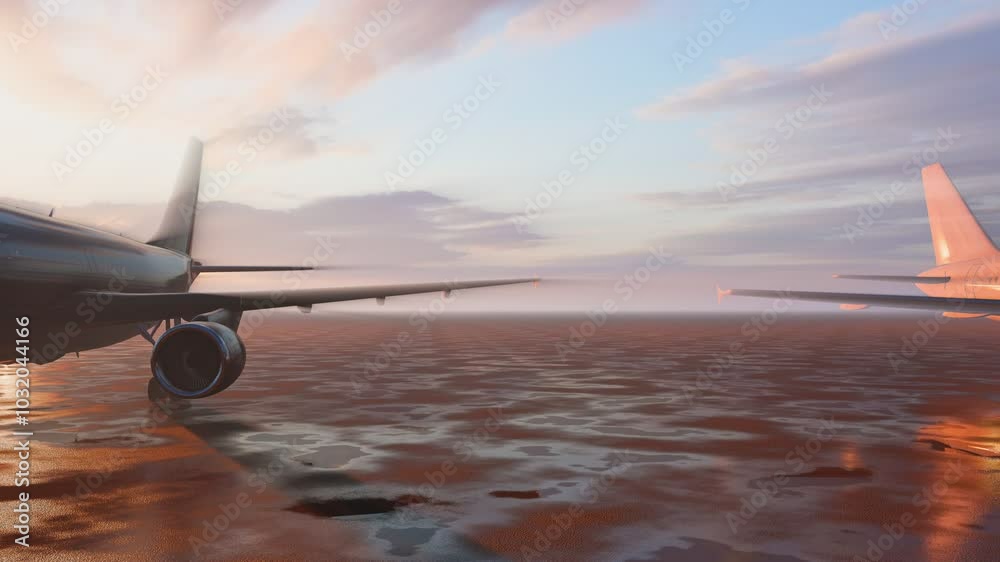 Several planes in a row in the airport parking lot undergoing ...