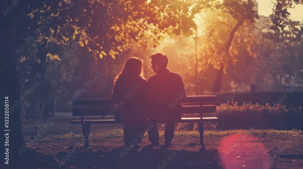 Vintage-style photo of loving couple in park with light leaks ...