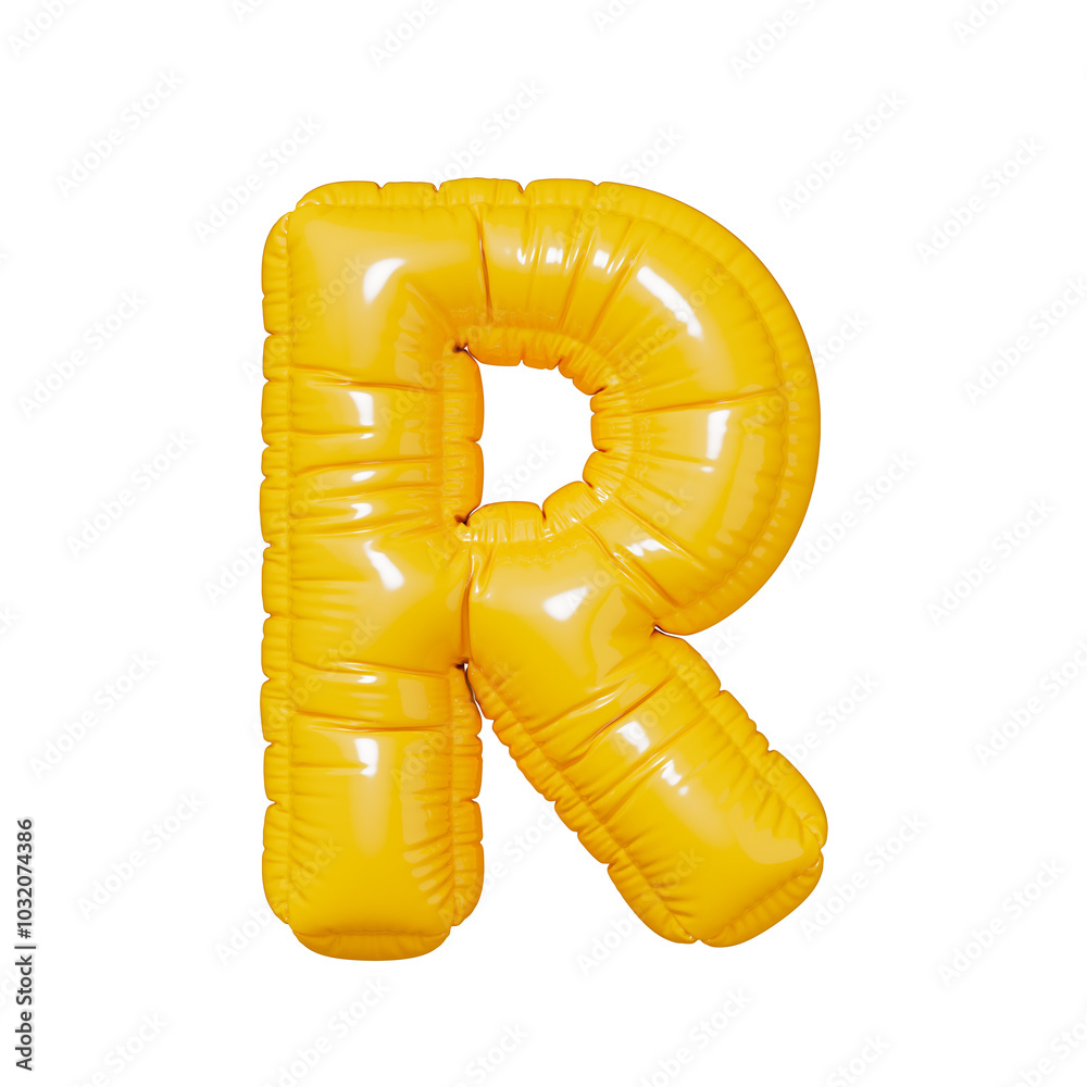 R. Yellow volumetric letter R with a glossy texture. Letter in the form ...