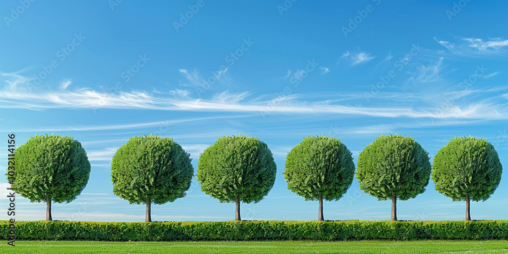 Beautiful Aesthetic of Trees Aligned in a Perfect Row Against a Clear ...