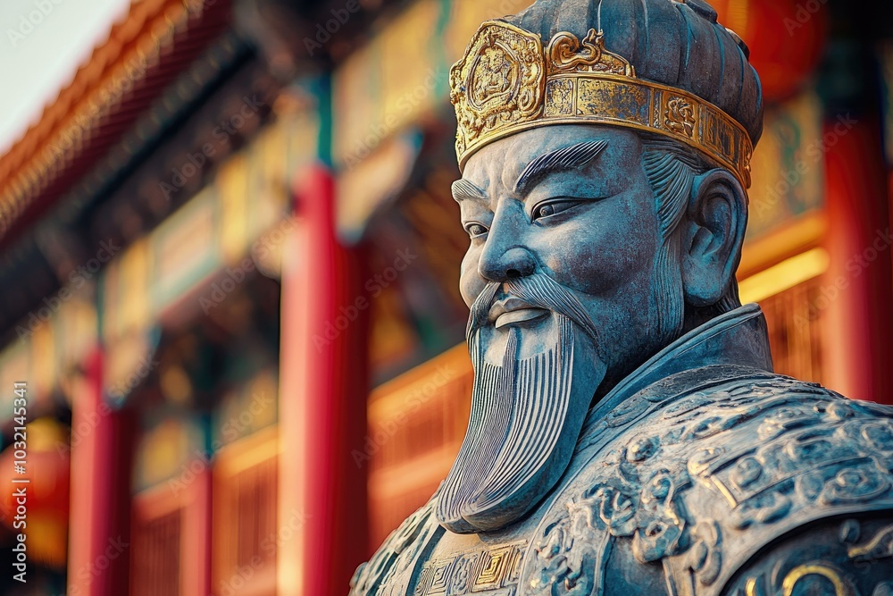 Ancient stone statue of chinese emperor wearing traditional clothes in ...