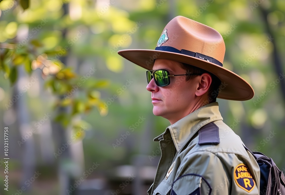The Park Ranger protects and manages national parks and public l Stock ...