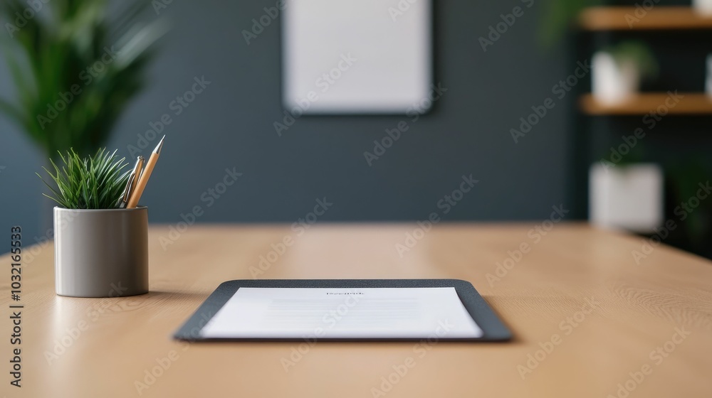 A neatly arranged desk with an onboarding welcome letter company ...