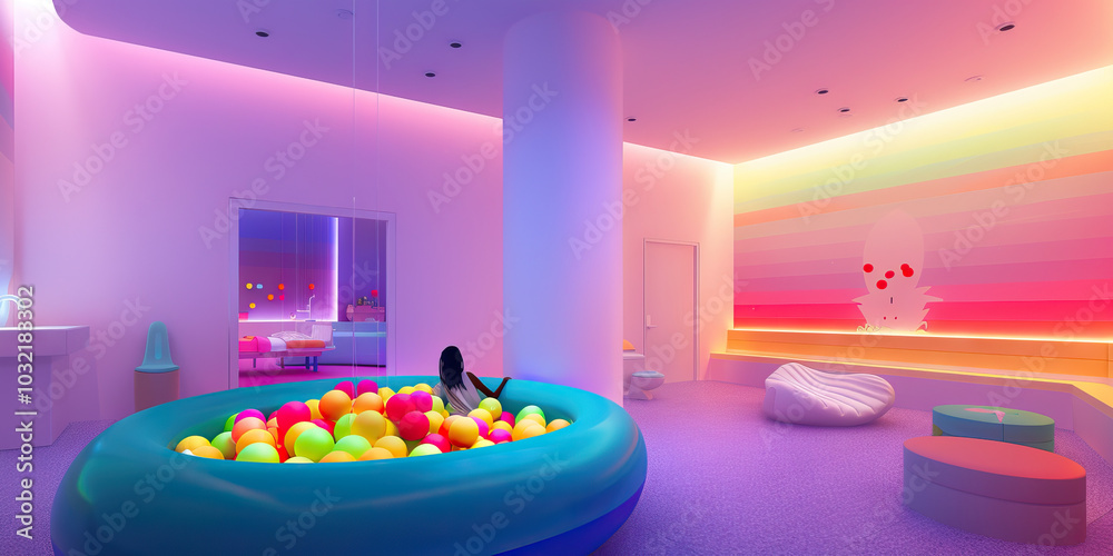 A colorful sensory room for autistic individuals, filled with soft ...