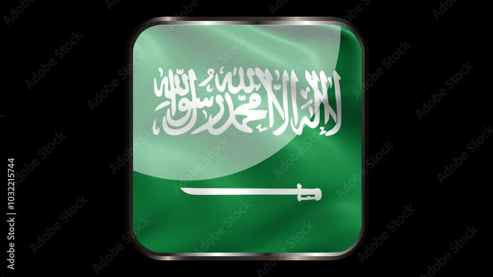 Saudi Arabia Flag Waving in 3D Rectangular Shape with transparent ...