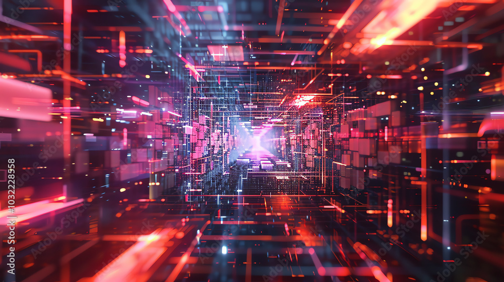 Render a complex composition of Quantum Computing intertwining with ...