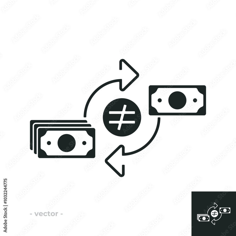 Differences in money exchange rates icon isolated on white background ...