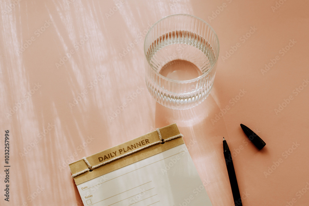 Flat lay minimalist daily planner with a simple design, featuring ...