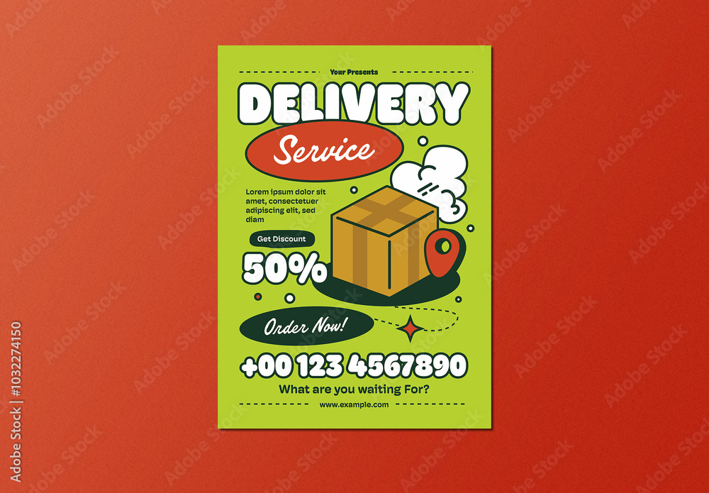 Green Retro Cartoon Bold Delivery Service Flyer Layout Stock Template ...