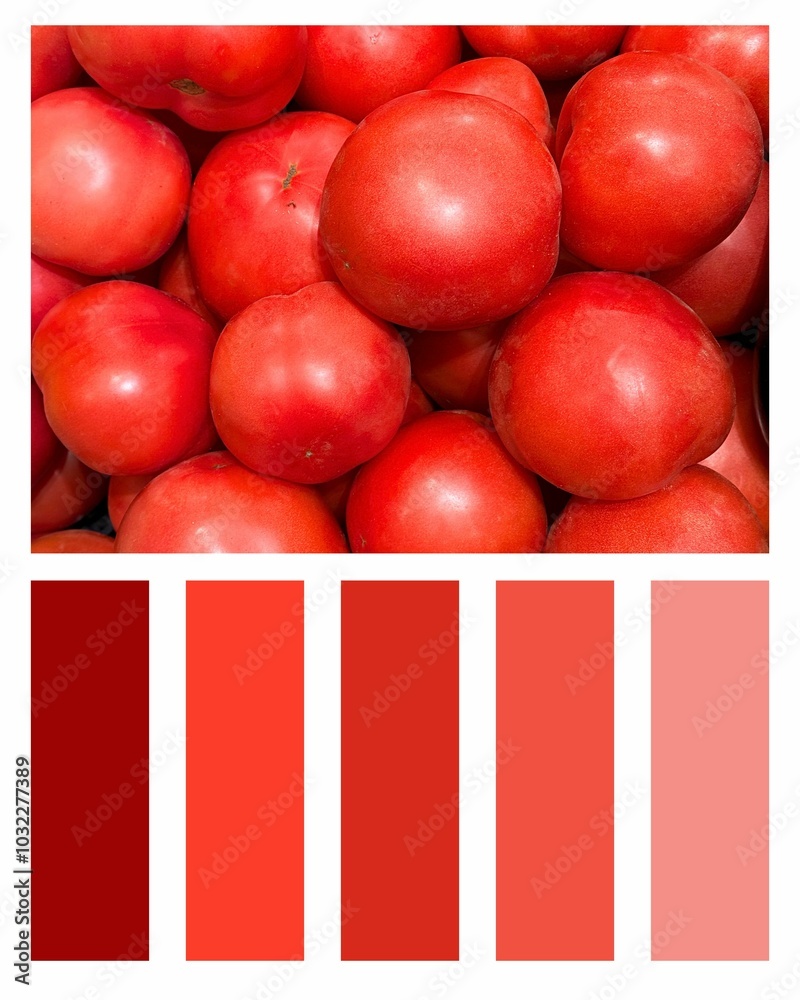 Red color palette, tomatoes and vegetables. Fashion concept, brand ...