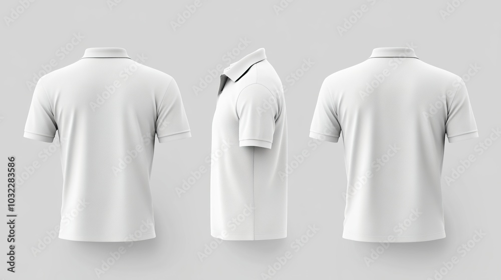 White polo shirt mockup in three different views front, back, and side ...
