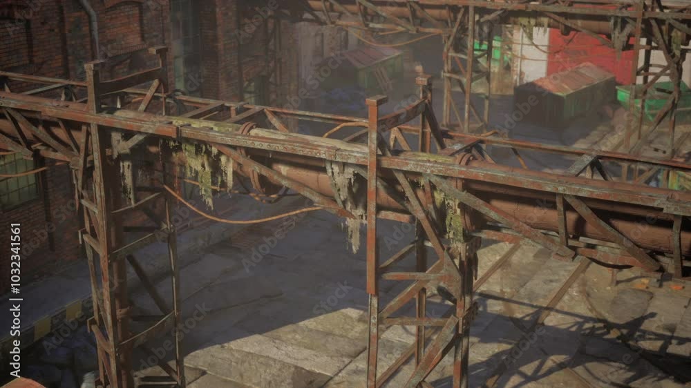 The deteriorating remains of an old factory show crumbling brick ...