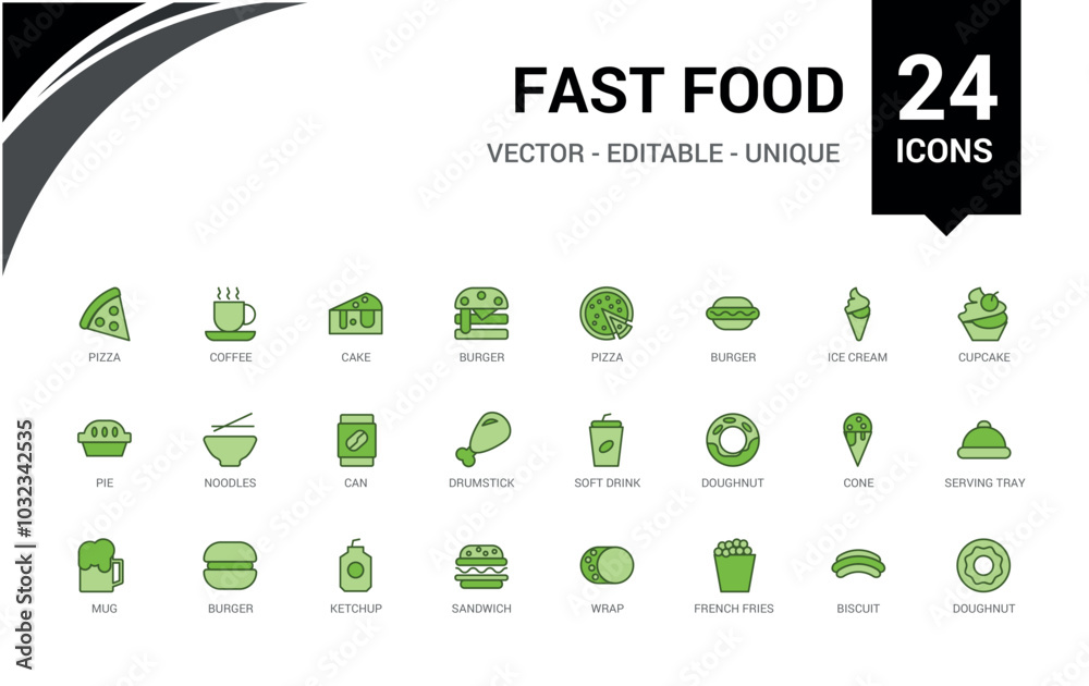 Fast food colorful line icons set. Related to Burger, donut line and ...
