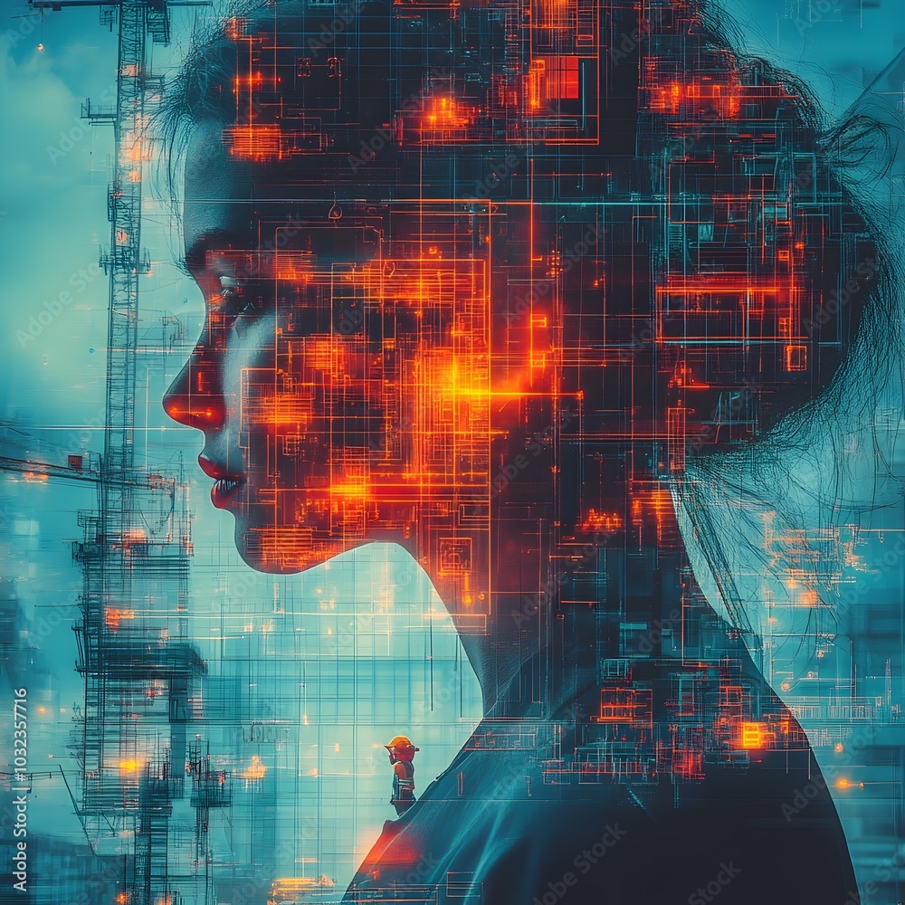 Innovative future building project design with double exposure effect ...