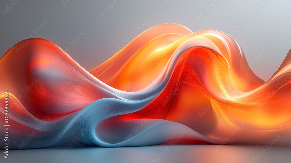 Smooth, curving lines with gradient colors, creating dynamic movement and flow, floating on a ...