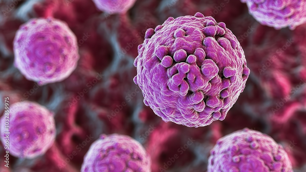 Metastatic cancer cells spreading detailed microscopic image showing ...