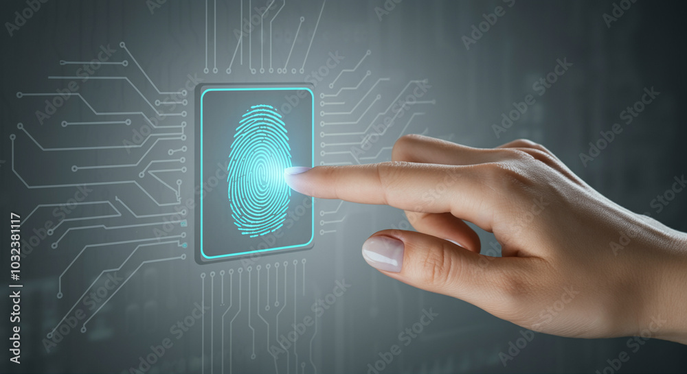 Fingerprint scanner technology with hand touching digital interface for ...