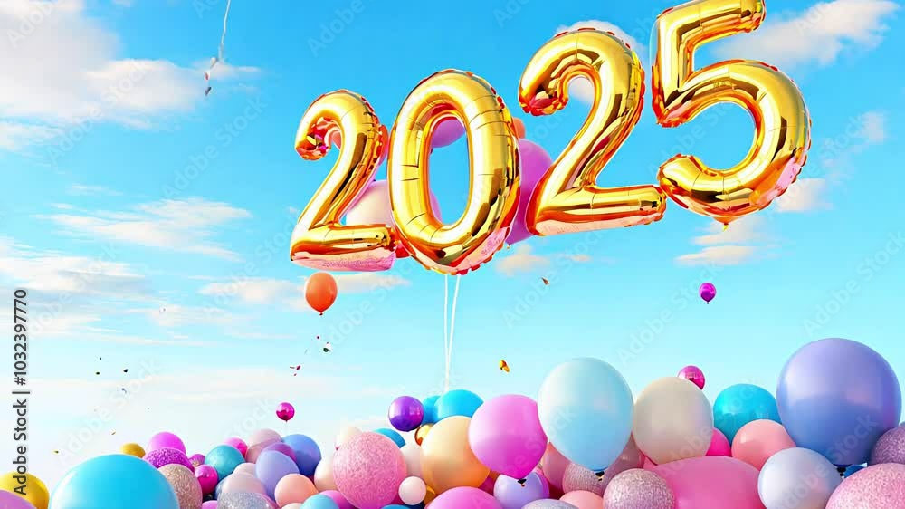 2025 Balloon Numbers Amidst Colorful Balloons in Blue Sky - Festive ...
