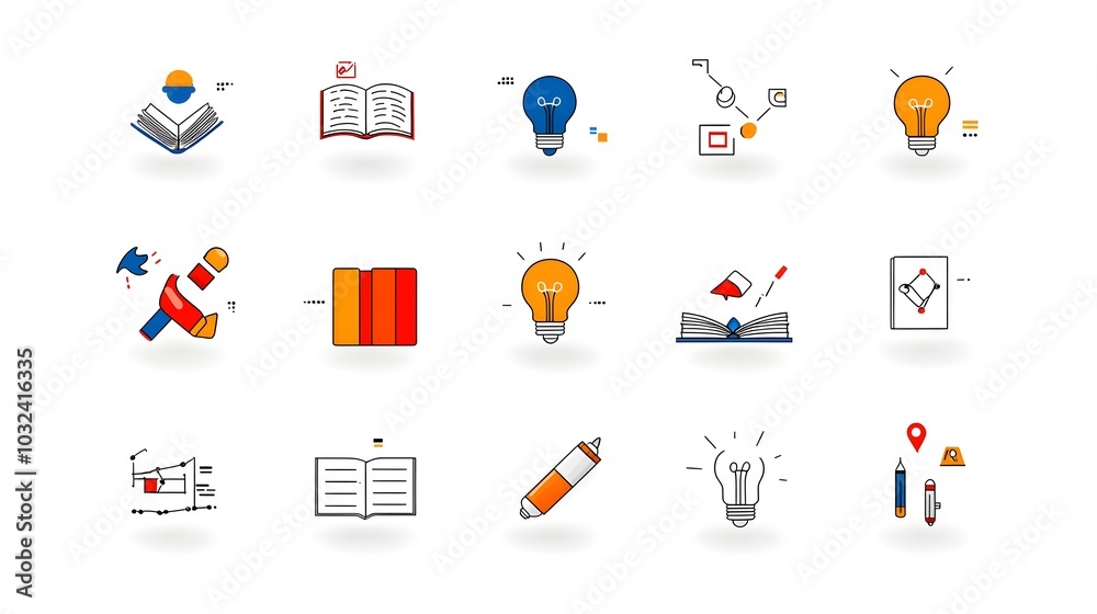 Vibrant featuring a collection of knowledge and education icons ...