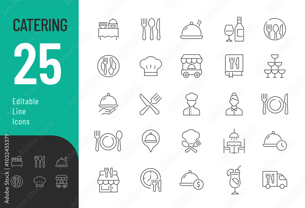 Catering line Editable Icons set. Vector illustration in modern thin line style of nourishment ...