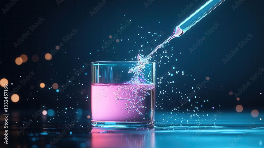 Pipette releasing colored liquid into beaker, liquid forms perfect ...