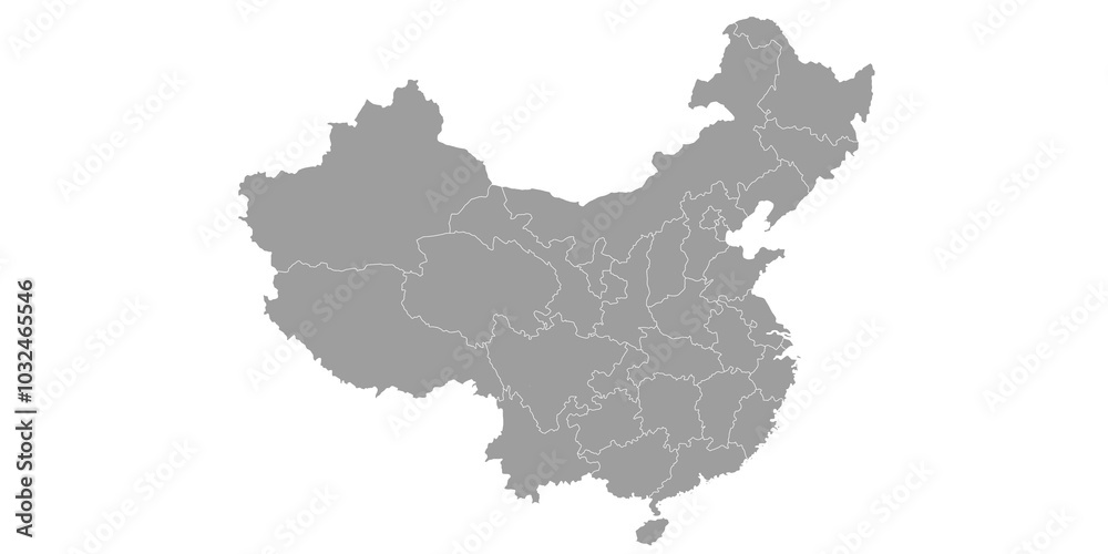China administrative map. provinces map of China, blank Map, empty map ...