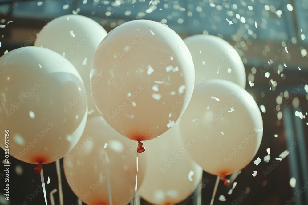 Balloons are being released by a jet of water in a room Stock Photo ...
