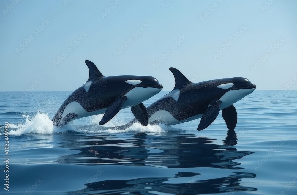 Northern Resident Killer Whale Orcas. A large pod of male, female and ...