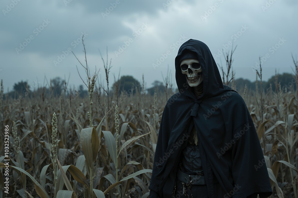 A grim reaper standing in the fields: The iconic figure of death ...