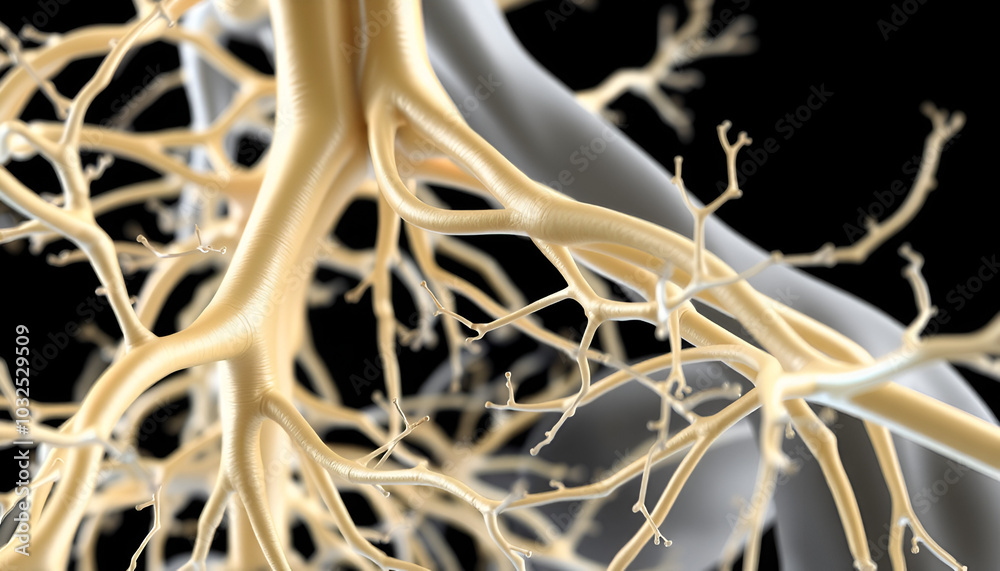 3D Human Nervous System in Detail: A close-up 3D model of specific ...