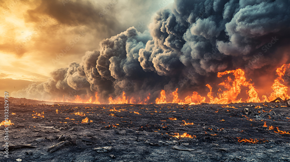 a war-torn landscape background. depict a desolate battlefield with ...