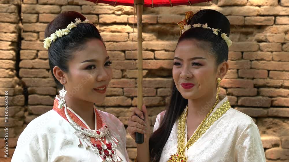 Myanmar Women in traditional Myanmar suit sightseeing in Myanmar Stock ...