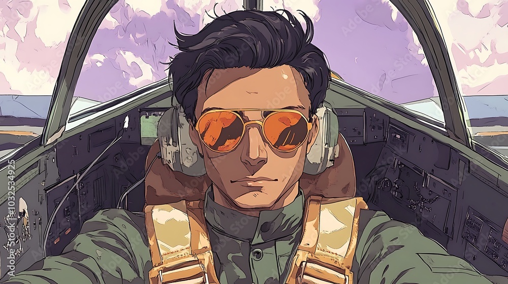 Pilot in the Cockpit, Airplane Cockpit View, Cartoon Illustration ...