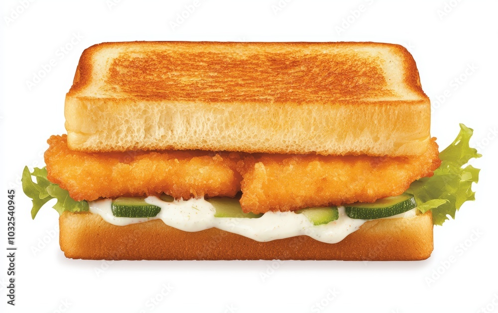 Two layers of golden crispy fish fillets, fresh veggies, and creamy ...