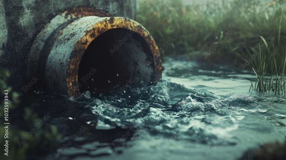 Visual composition of sewage pollution. contaminated water flowing from ...