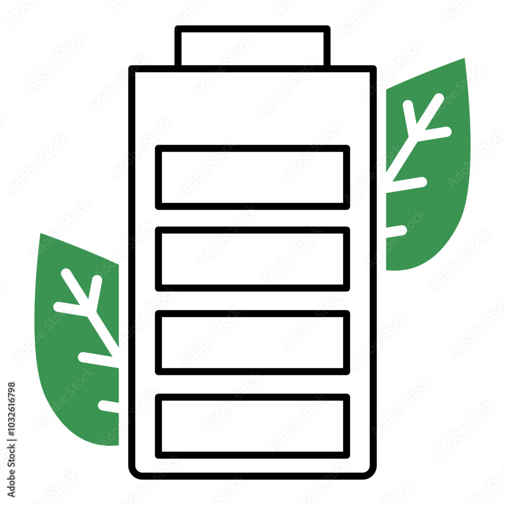 Vector icon of Green Battery. Simple icon of battery symbol with a leaf ...
