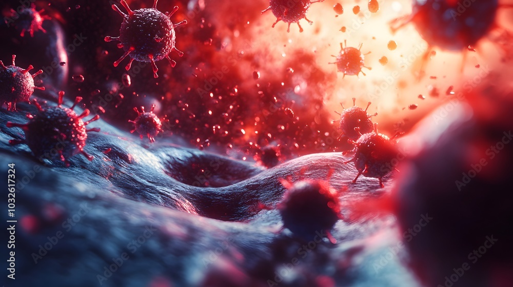 Microscopic view of plasma infection in a vein with viruses ...