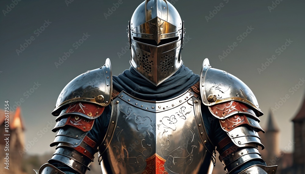 A dynamic image of a knight in full armor, ready for battle, embodying ...