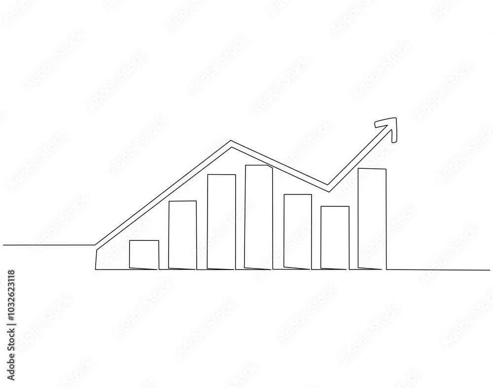 Continuous one line drawing of growing statistics graph. One line ...